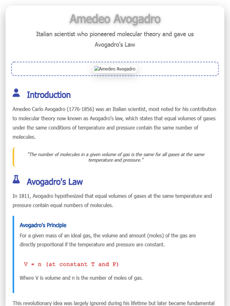 Amedeo Avogadro Amedeo Avogadro: Italian Scientist Who Pioneered ...
