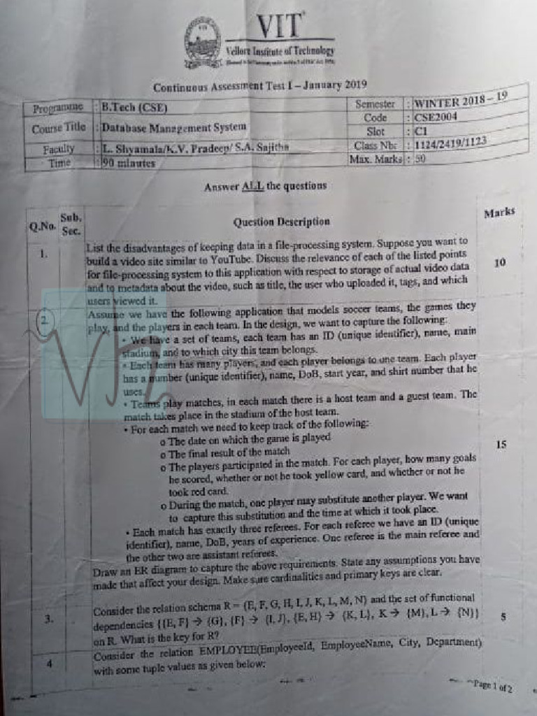C Database Management System CSE2004 C1 | PDF