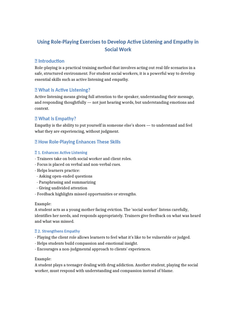 Role Playing With Scenarios Handout | PDF | Empathy | Nonverbal ...