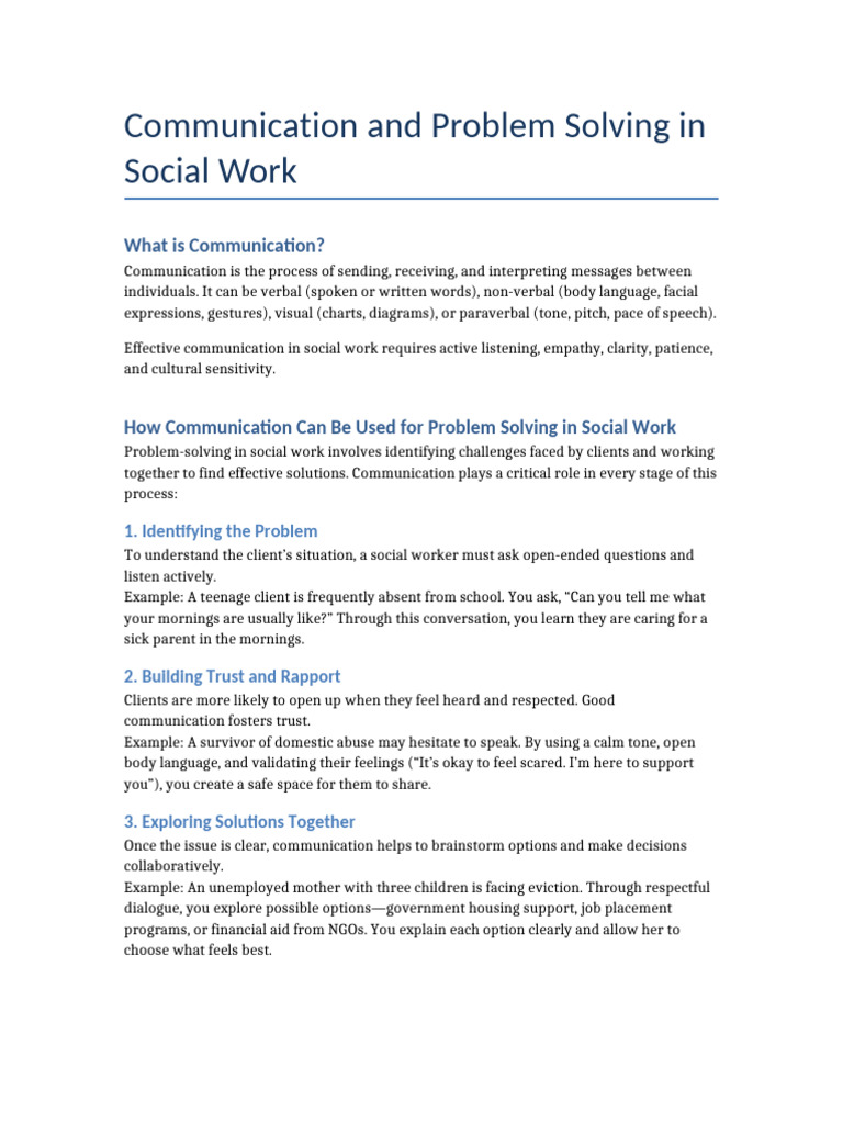 Communication and Problem Solving in Social Work | PDF | Communication ...