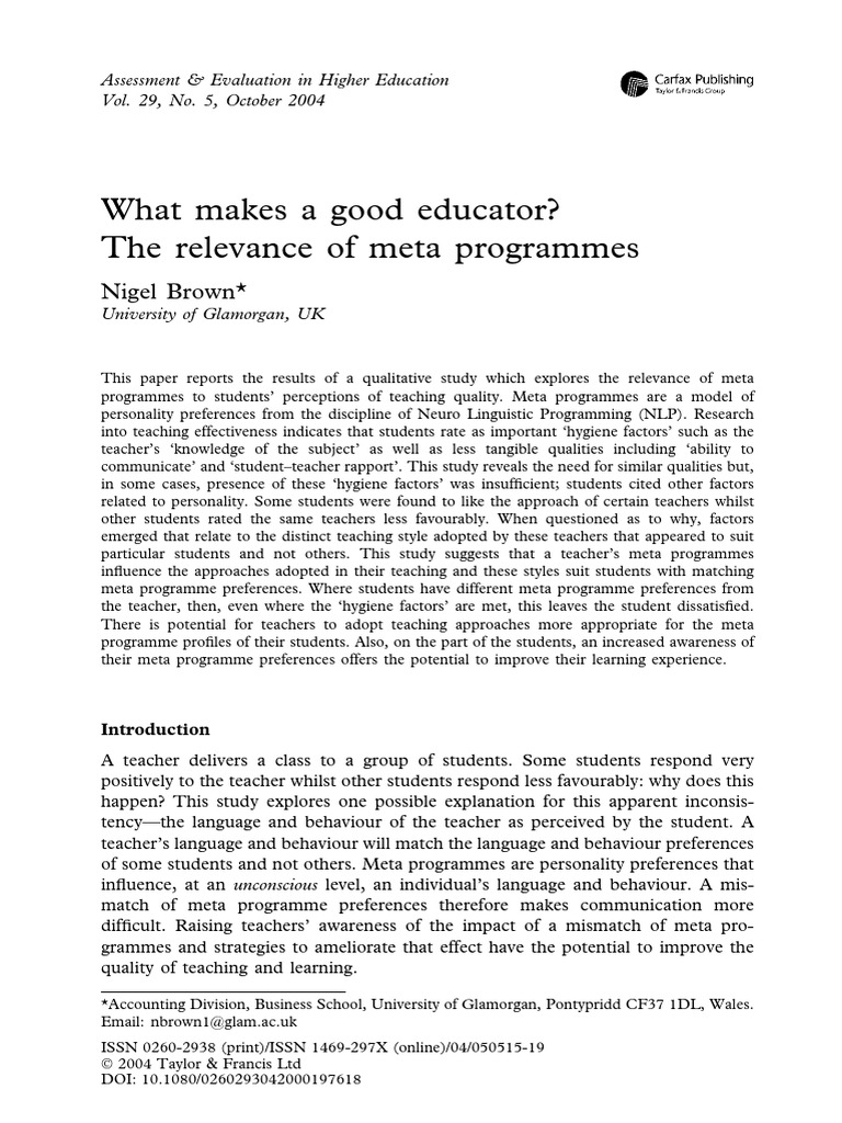 What Makes A Good Educator | PDF | Focus Group | Teachers