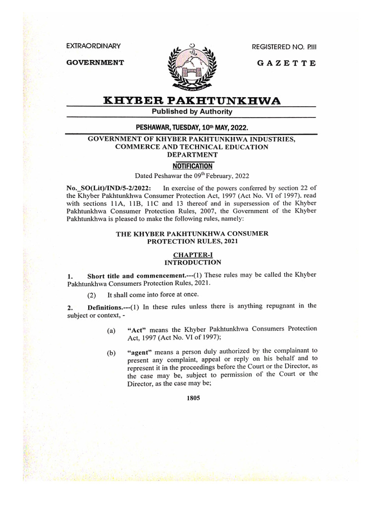 KP Consumer Protection Rules, 2021 | PDF
