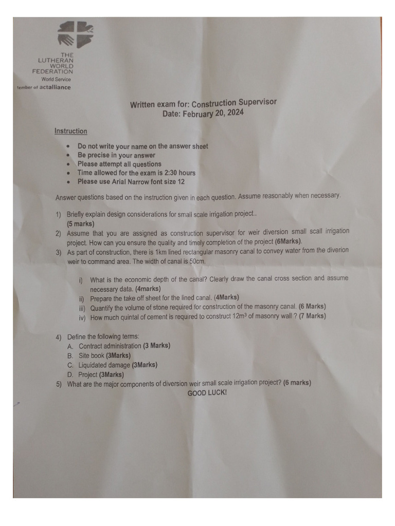 Irrigation Exam - 1 | PDF