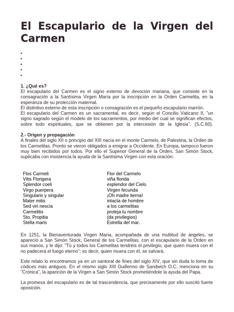 El Escapulario de La Virgen Del Carmen | PDF | María, madre de Jesús | Iglesia Católica