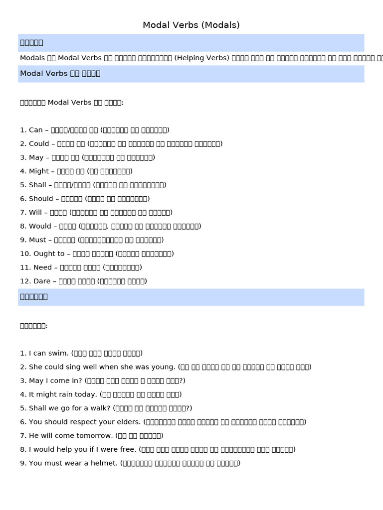 Modal Verbs Hindi | PDF