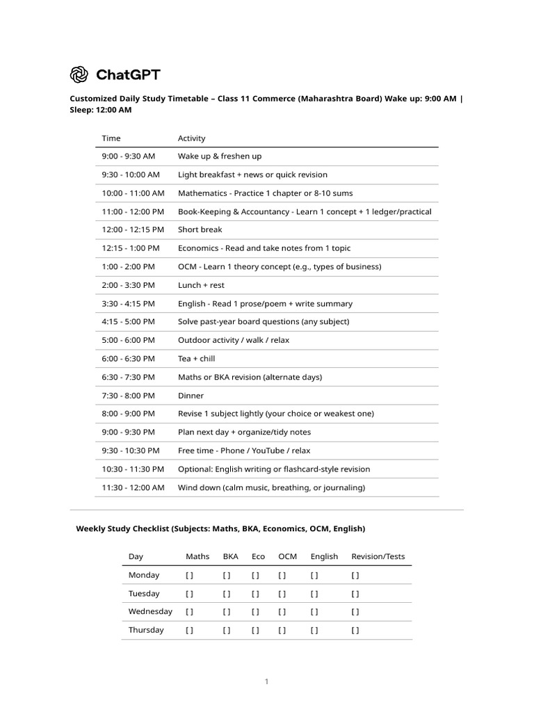 Daily Study Timetable | PDF
