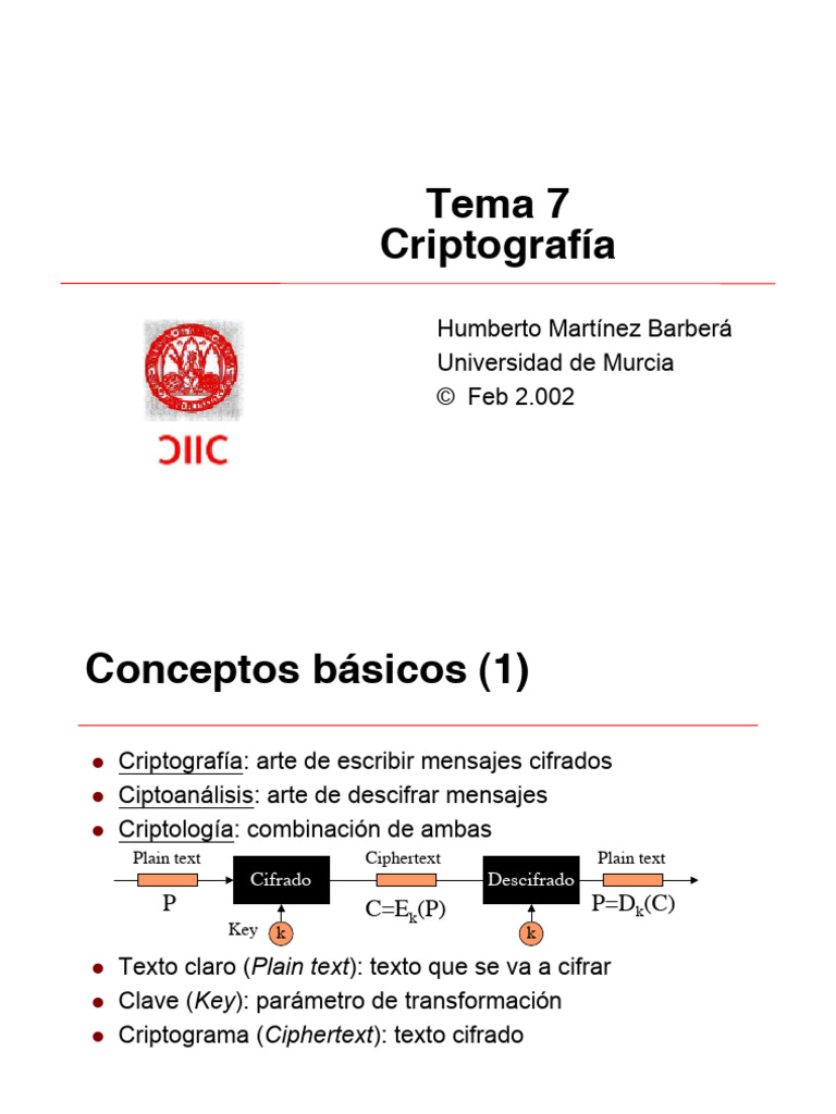 Tema07 - Criptografía (DES, RSA, Firma Digital) | PDF | Criptografía | Clave (criptografía)
