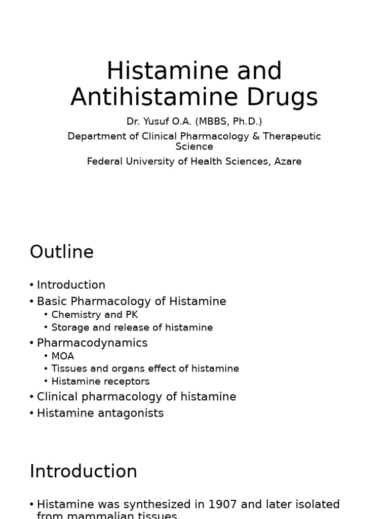 Histamine and Antihistamine Drugs | PDF | Vasodilation | Receptor ...