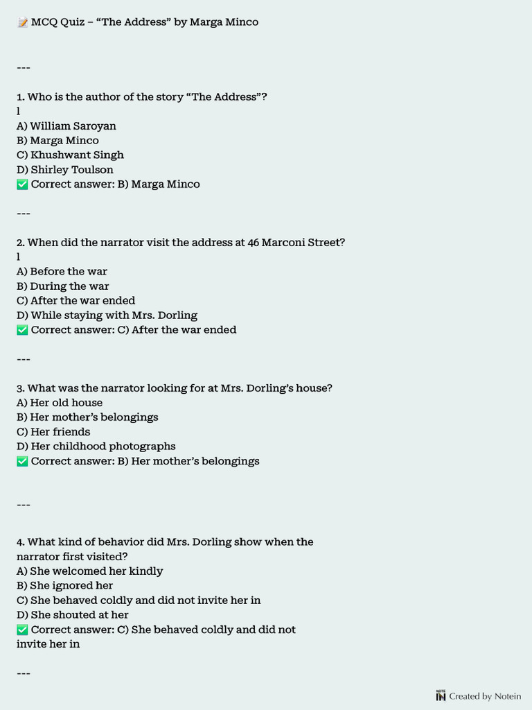 MCQ (The Address) | PDF