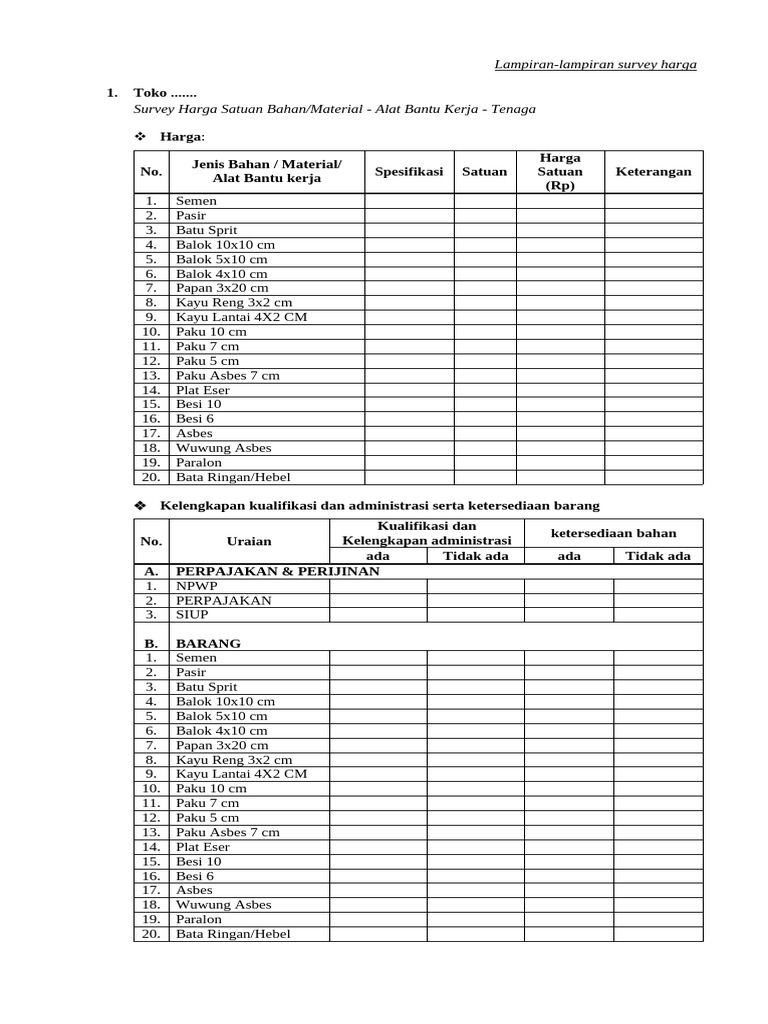 Lampiran Survey Material | PDF