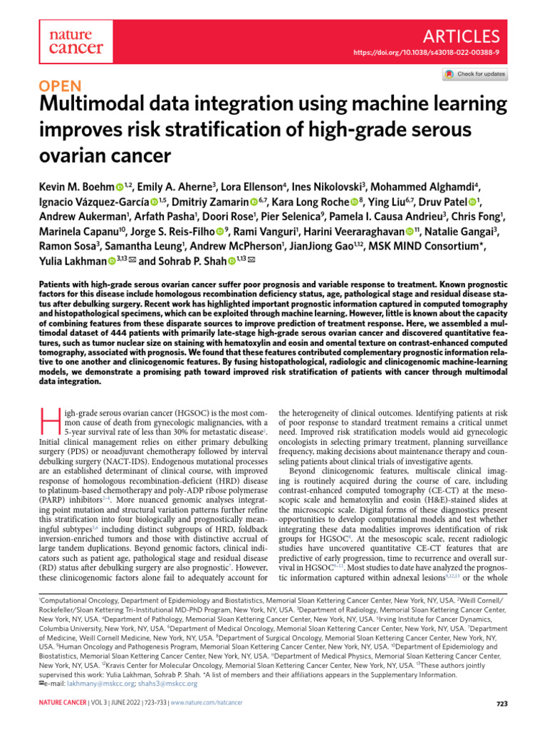 Multimodal Integration for HGSOC Risk Stratification | PDF | Ovarian ...