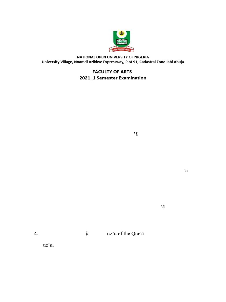 Advanced Studies on the Quran Exam Questions | PDF
