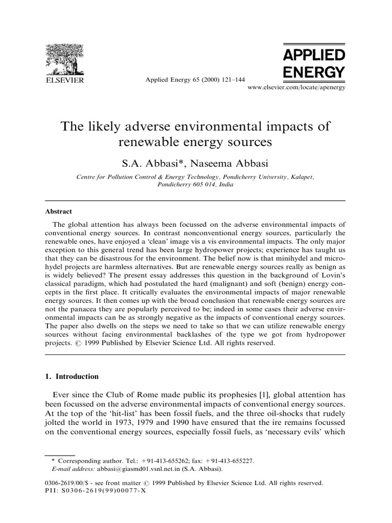 Environmental Impacts of Renewable Energy | PDF | Hydroelectricity ...