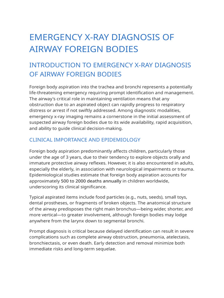 Emergency X-Ray Diagnosis of Tracheal Foreign Bodies | PDF | Medical ...