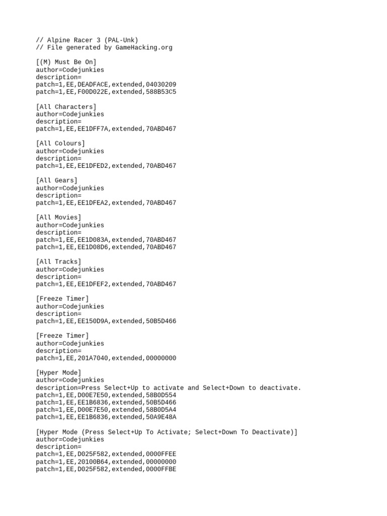 Alpine Racer 3 Cheat Codes Guide | PDF | Video Games | Games On Sony ...