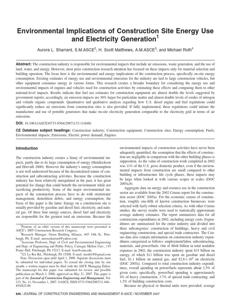 Environmental Implications of Construction Site Energy Use and ...