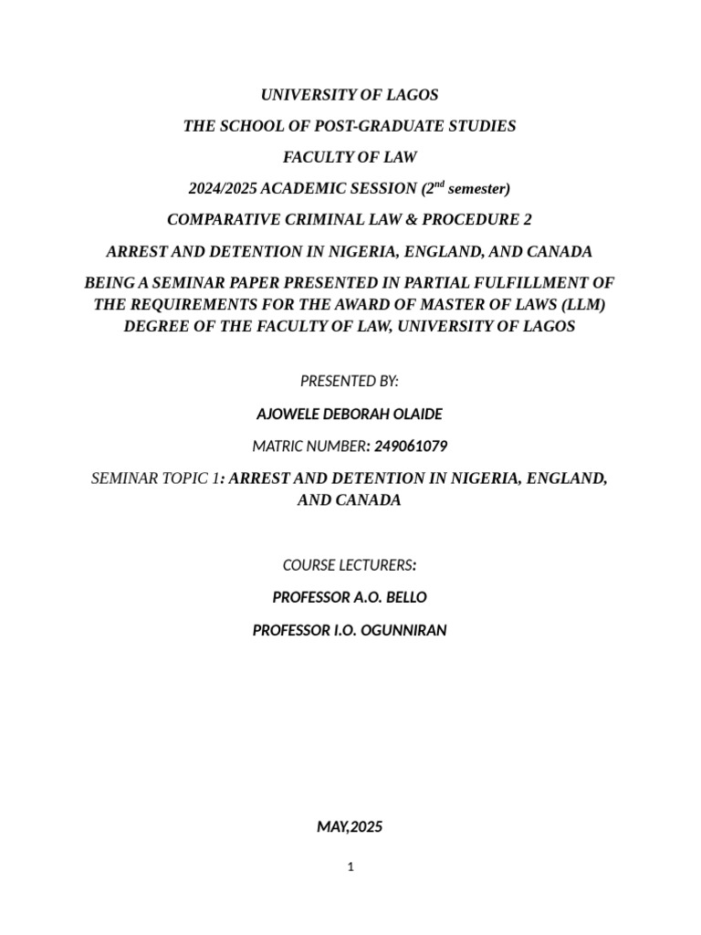 Comparative Criminal Law: Arrest & Detention | PDF | Arrest | Crimes