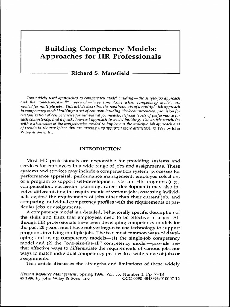 Building Competency Models - Approaches For HR Professionals | PDF ...