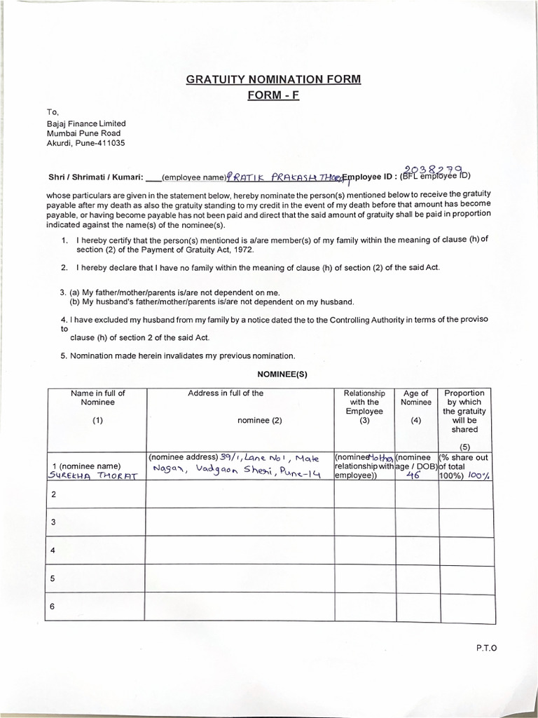Gratuity Form | PDF