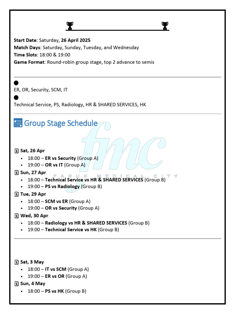 2025 Tournament Schedule & Format | PDF