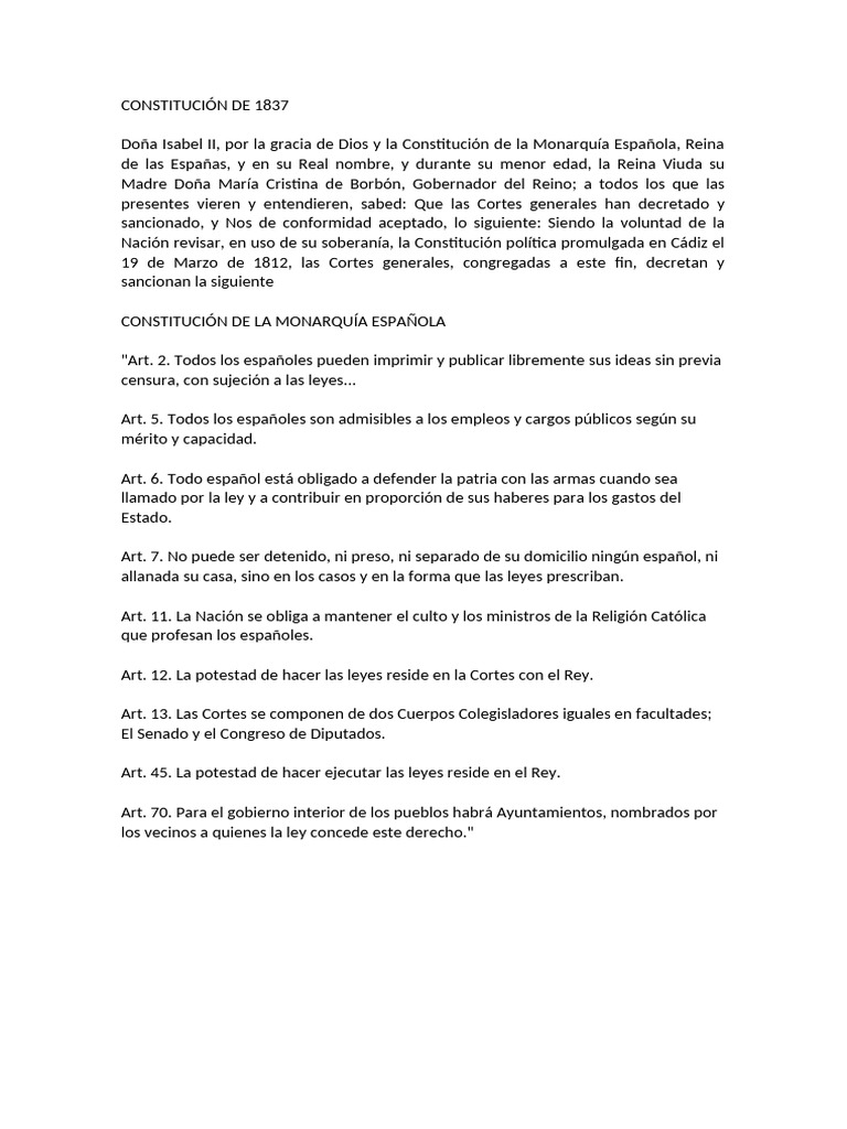 Constitución de 1837 | PDF