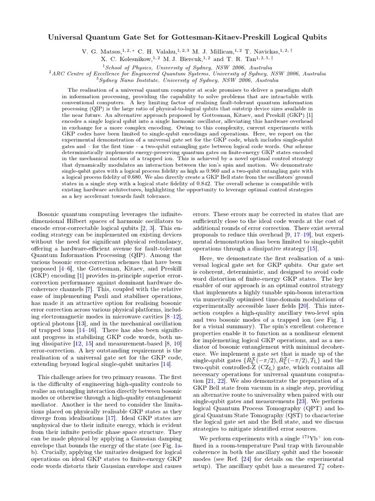 Universal Quantum Gate Set For Gottesman-Kitaev-Pr | PDF | Theoretical ...
