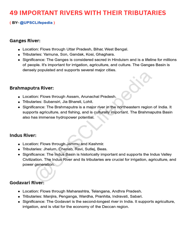 Important Rivers (Upsclifepedia) | PDF | Water | Fluvial Landforms