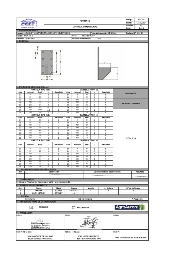 Control Dimensional Rack02 Cartelas - Best Estructuras 02 | PDF