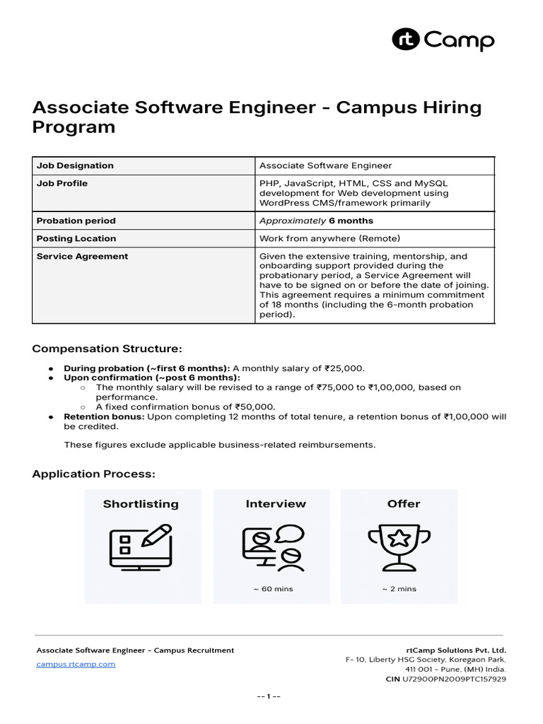 (RtCamp) Associate Software Engineer Job Application Form 2025-2026 ...