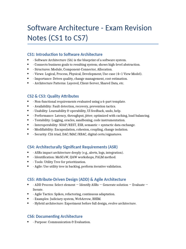 Software Architecture Exam Notes CS1 To CS7 | PDF | Agile Software ...