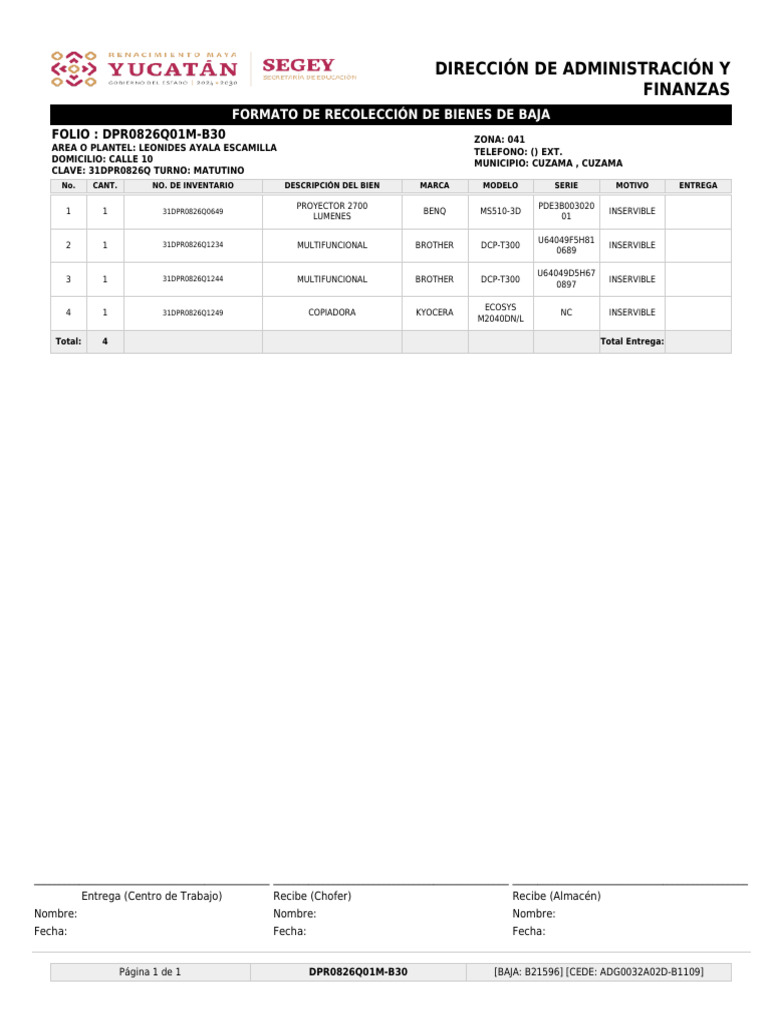 FormatoRecoleccion DPR0826Q01M B30 | PDF