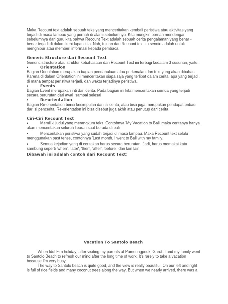 Struktur dan Contoh Recount Text Liburan | PDF