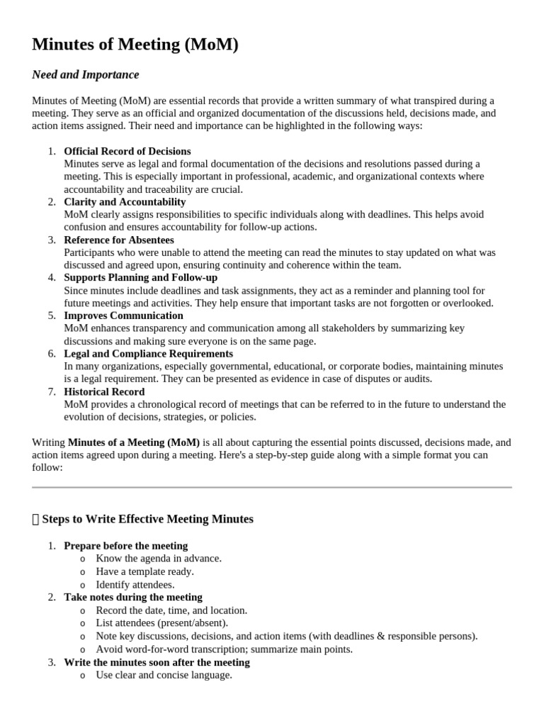 Importance and Guide to Meeting Minutes | PDF