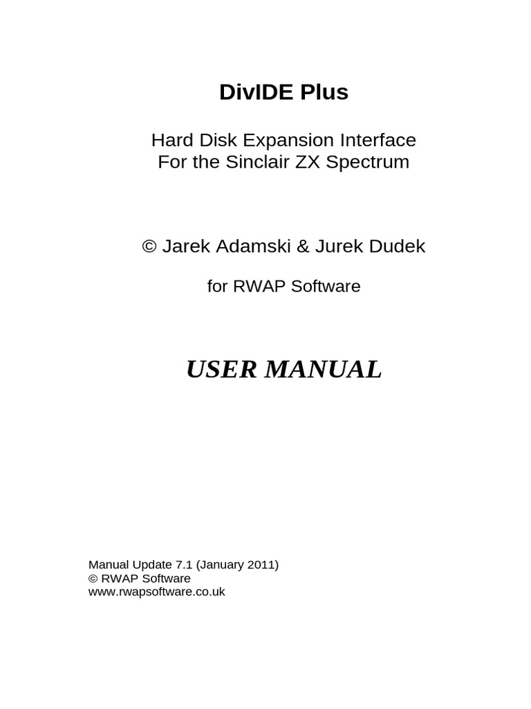 DivIDE Plus User Manual for ZX Spectrum | PDF | Computer File ...