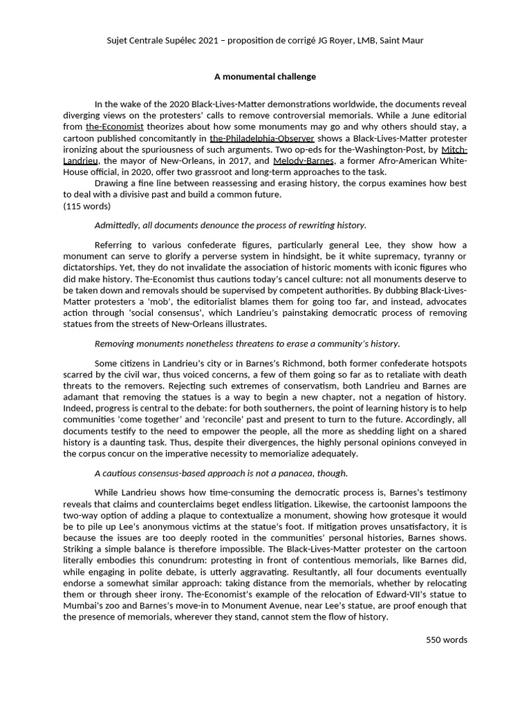 Sujet Centrale Supélec 2021 Proposition de Corrigé JGR | PDF