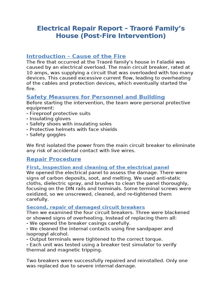 Traoré Family Electrical Repair Report | PDF | Electrical Connector ...