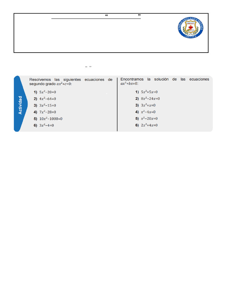 Practico de Ecuaciones de Segundo Grado 4to Sec 2025 | PDF