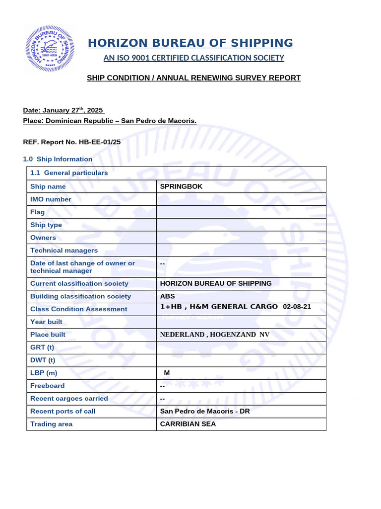 Annual Survey Report for SPRINGBOK | PDF | Ships | Shipping