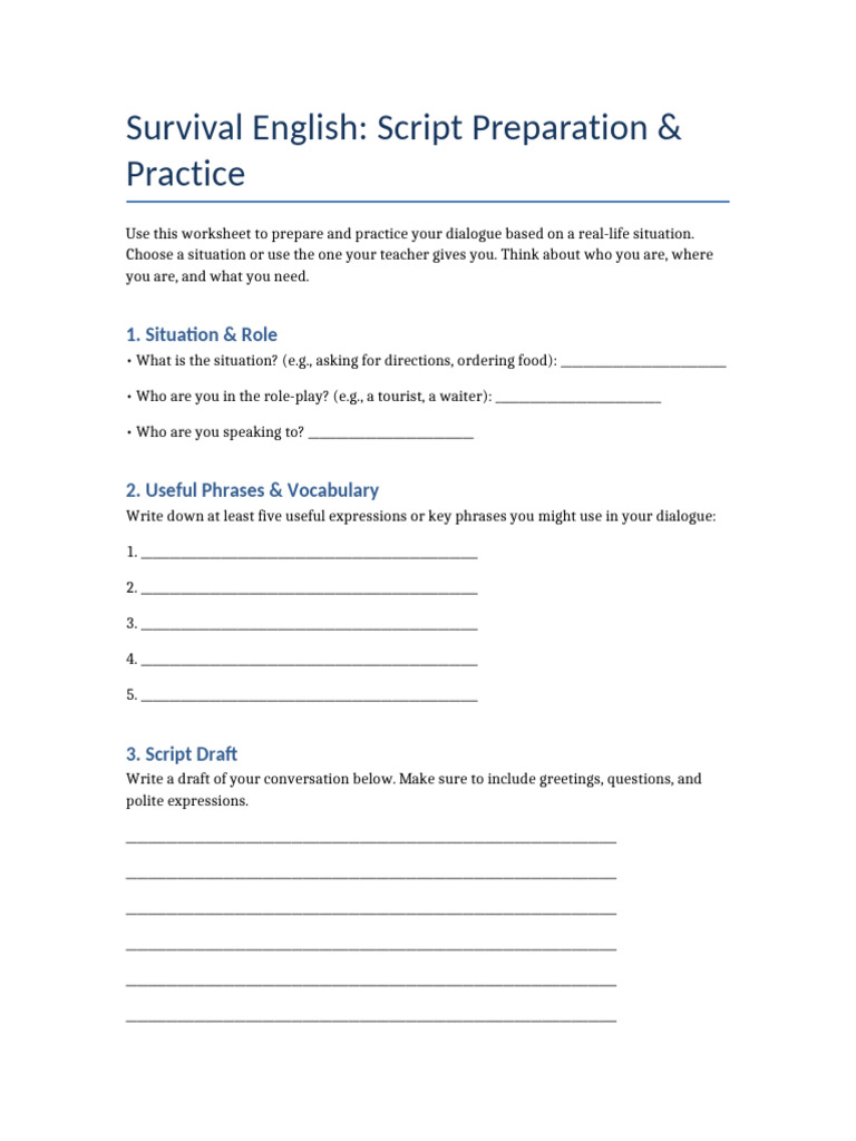 Survival English Dialogue Practice Guide | PDF | English Language ...