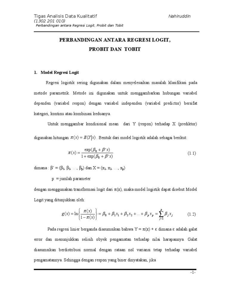 Perbandingan Regresi Logit, Probit, Tobit | PDF