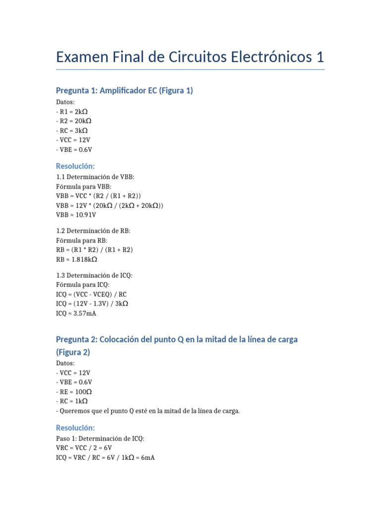 Examen Circuitos Electronicos Completo | PDF