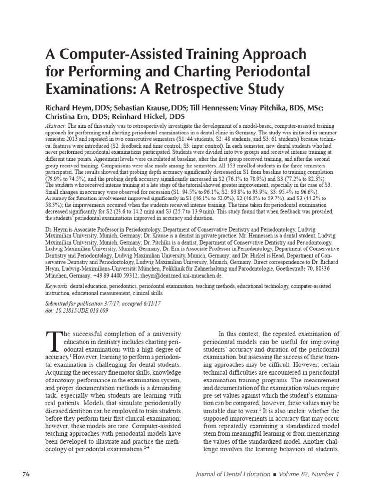 A Computer-Assisted Training Approach For Performing and Charting Periodontal Examinations: A ...