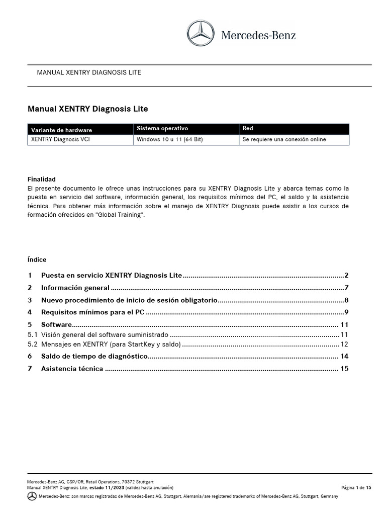 Manual de XENTRY Diagnosis Lite | PDF | Software | USB