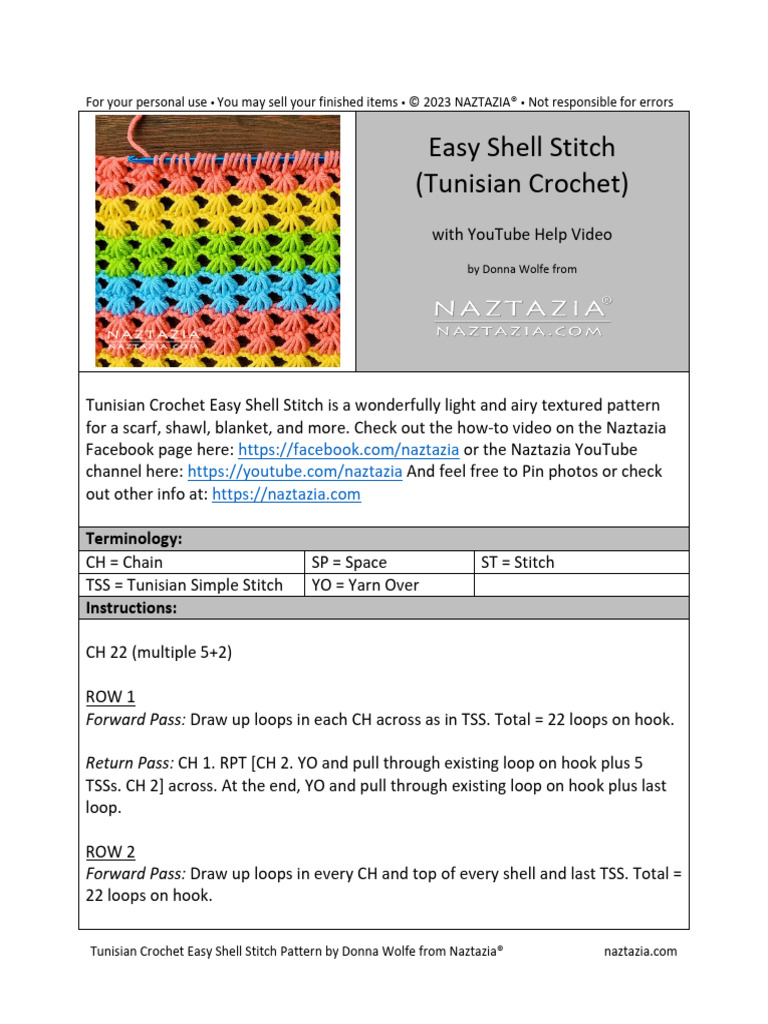 Tunisian Easy Shell Stitch Guide | PDF
