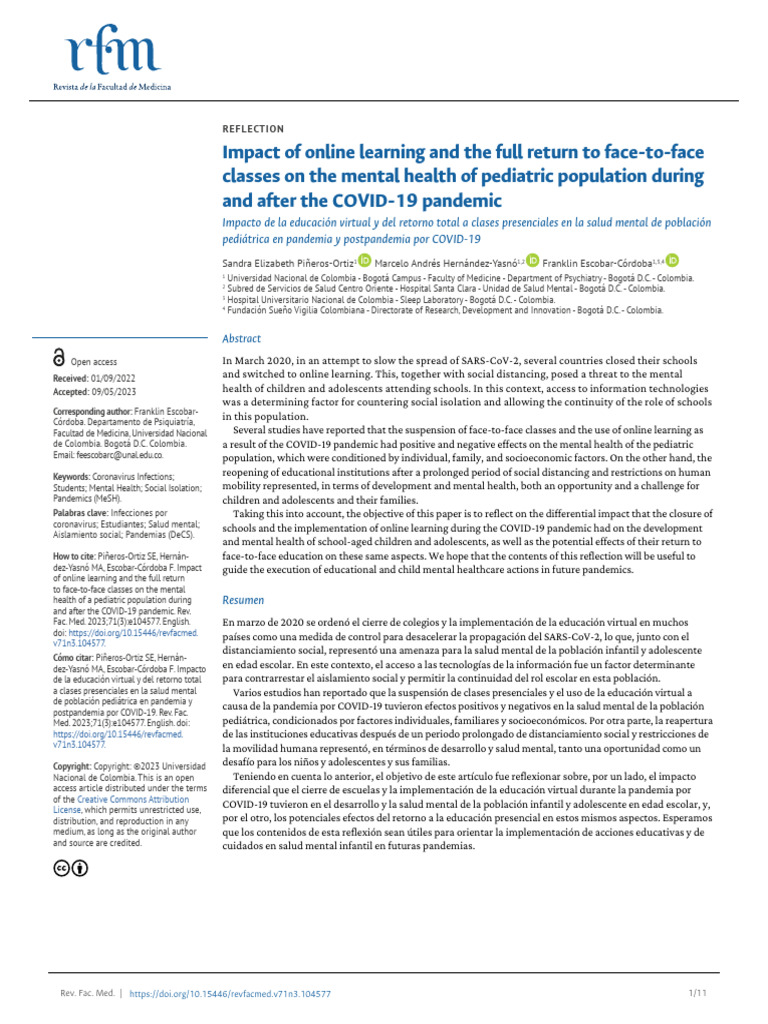 Impact of Online Learning and The Full Return To Face | PDF | Mental ...