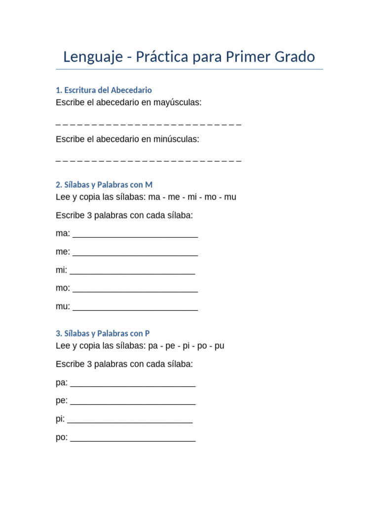 Práctica de Lenguaje para Primer Grado | PDF