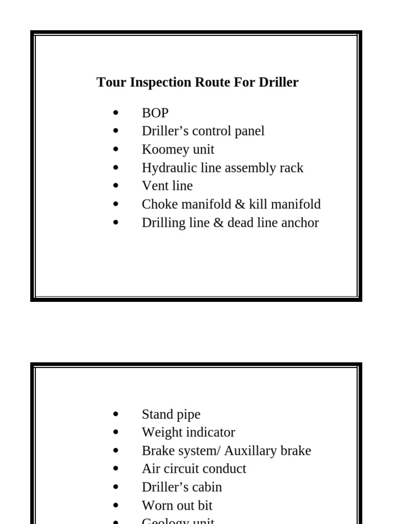 Driller's Tour Inspection Checklist | PDF