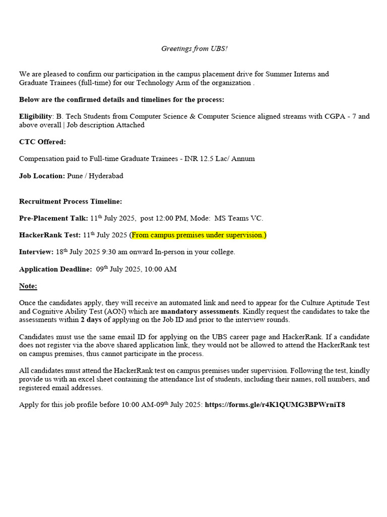 Full-Time Graduate Trainees (UBS) | PDF