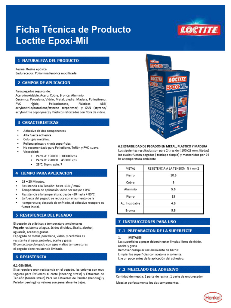 Loctite Epoxi-Mil: Ficha Técnica | PDF | El plastico | Adhesivo