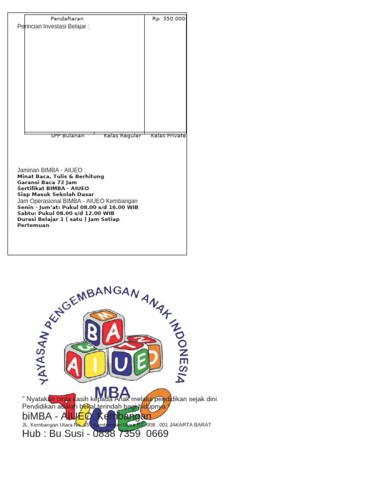Investasi Belajar di BIMBA - AIUEO | PDF